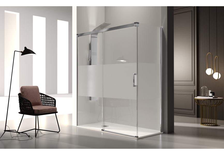 Mampara de ducha angular Glasé de Kassandra (GS102+GS103) 1 fija + 1 corredera+lateral fijo ...