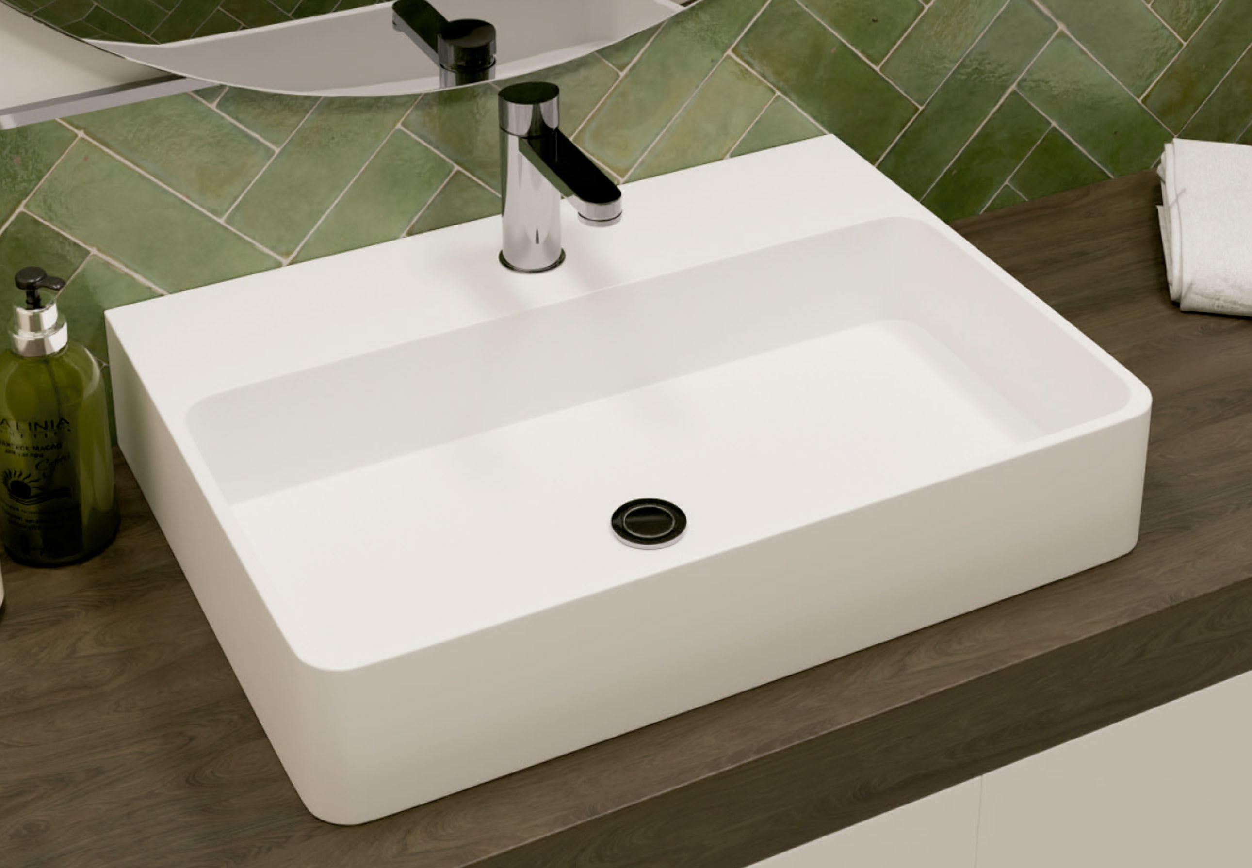 Lavabo sobre encimera Juno Solid fondo reducido Art and Bath Krion blanco mate 58x42x11cm ...